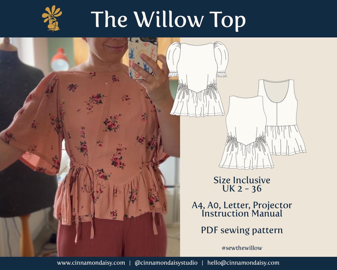 Willow (DIGITAL) PDF Top Sewing Pattern ~ Size Inclusive ~ Easy Beginner Sewing ~ Puff Sleeve ...