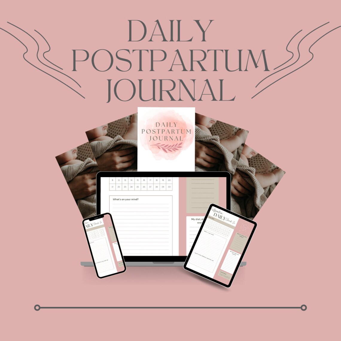 Pink Daily Postpartum Journal Digital Download for Postpartum Mental ...