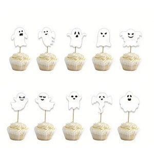 Halloween Ghost Cake Toppers: Set of 10 Spooky Decorations - Etsy