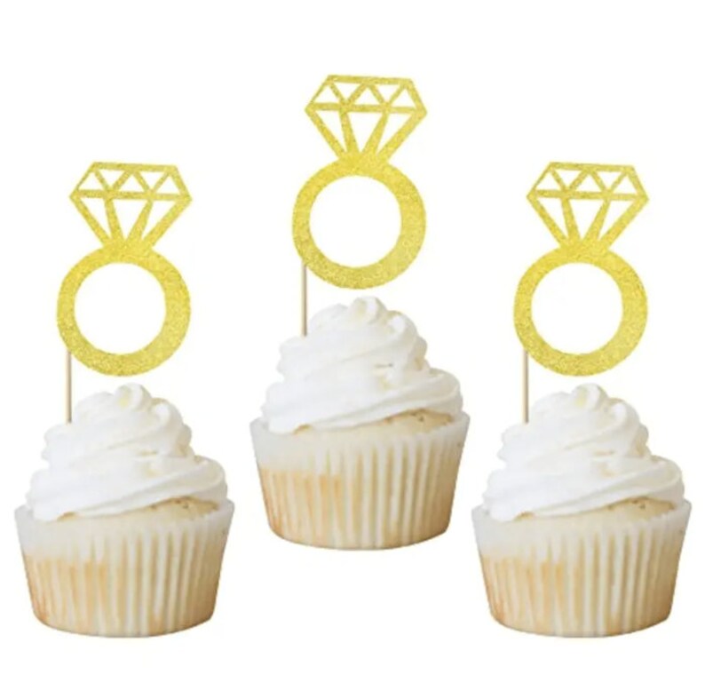 Rose Gold Diamond Ring Cupcake Toppers, Glitter Bridal Shower, Ring ...