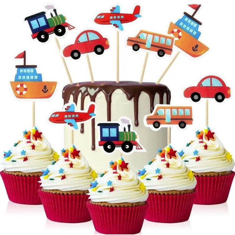 Whimsical Wheels: 5-piece Cartoon Car Cake Topper Set - Etsy