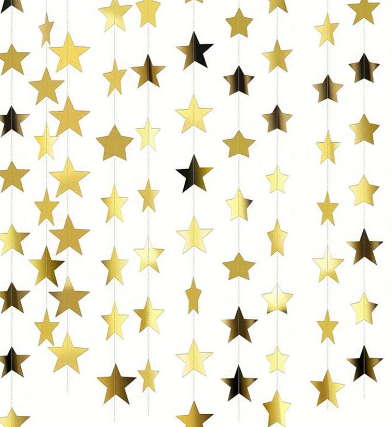 Sparkling Star Banner Decoration, Bright Golden Stars Hanging Banners ...