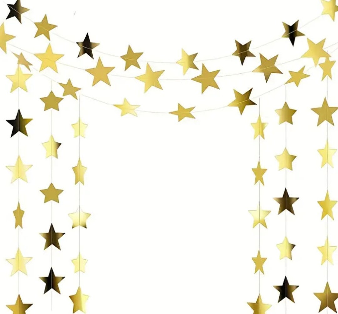 Sparkling Star Banner Decoration, Bright Golden Stars Hanging Banners ...