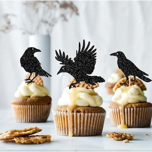 Sparkling Black Crow Cake Topper: Ideal for Halloween Delights - Etsy
