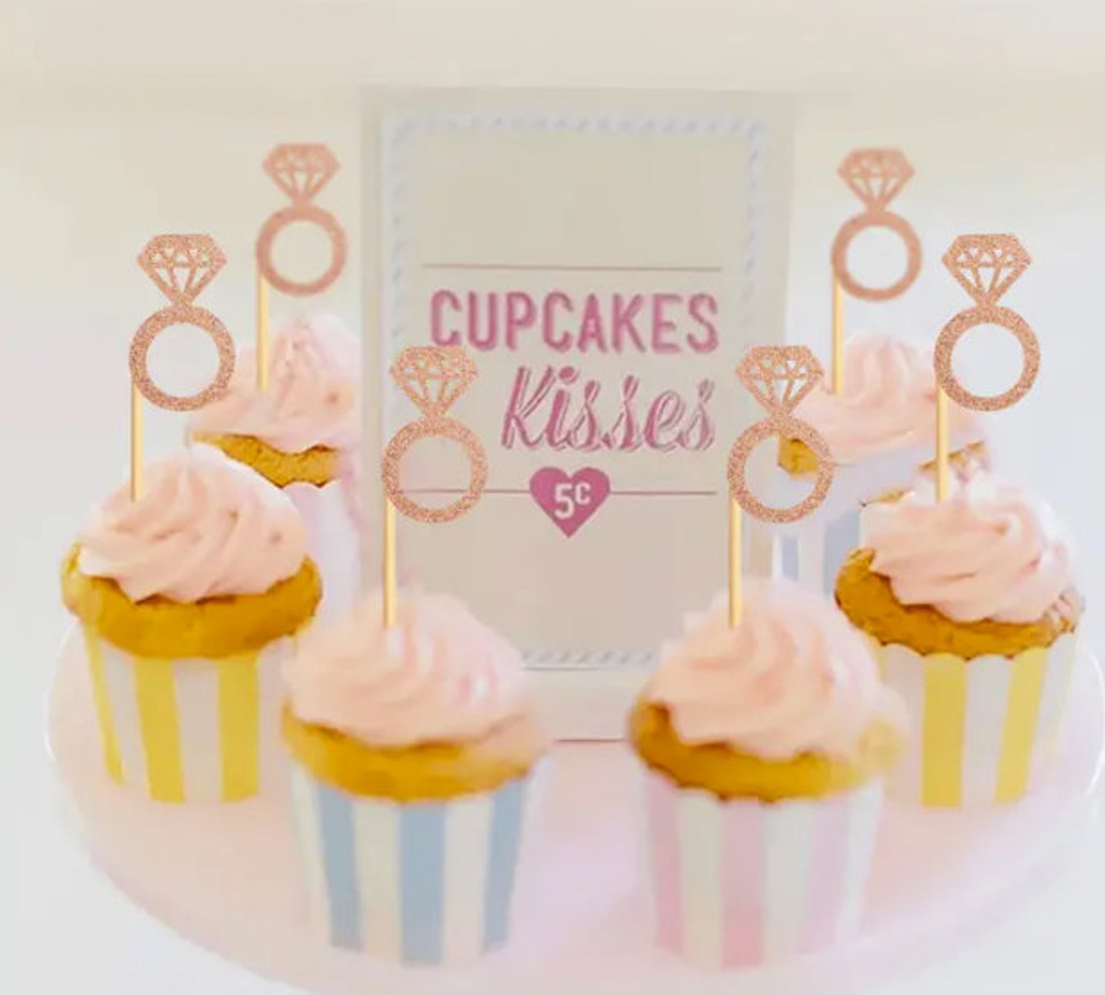 Rose Gold Diamond Ring Cupcake Toppers, Glitter Bridal Shower, Ring ...