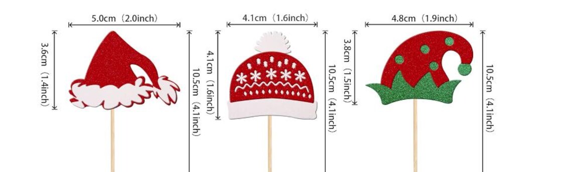 Christmas Hat Cupcake Toppers - Glitter Deer, Elf, Santa Hat Picks ...