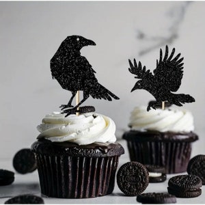 Sparkling Black Crow Cake Topper: Ideal for Halloween Delights - Etsy