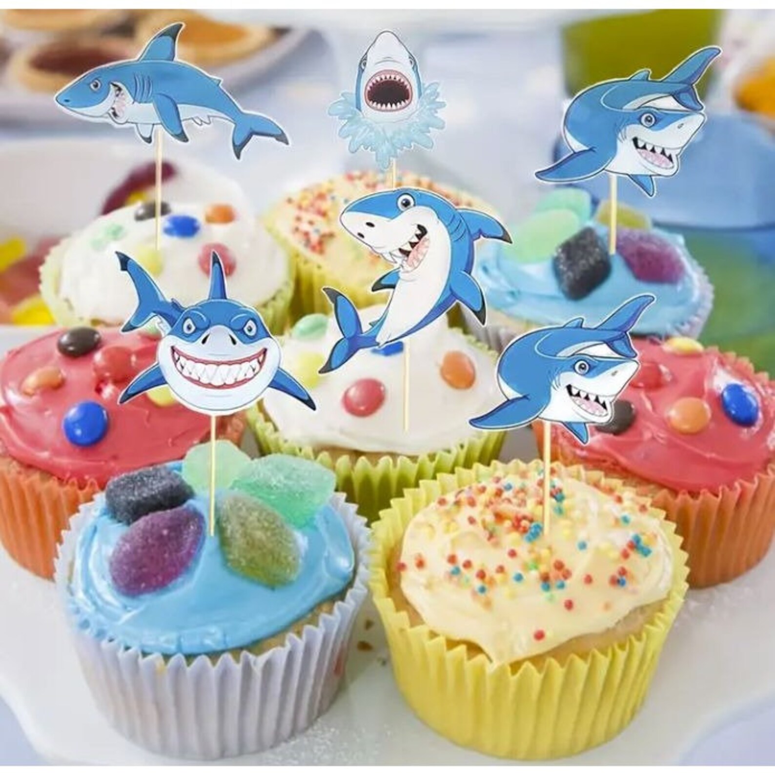 Shark Series Cupcake Toppers, Under the Sea Theme Party Cake Decor ...