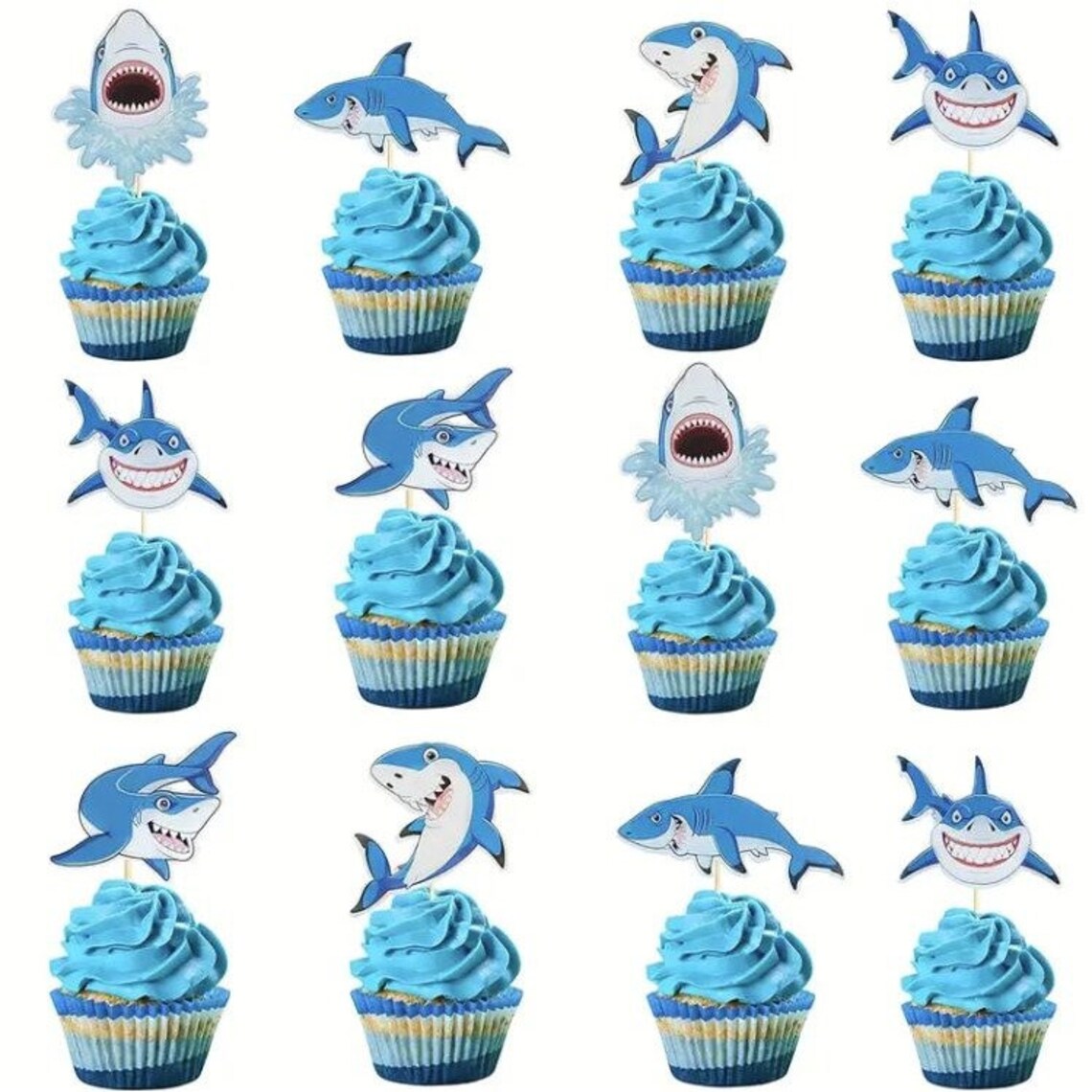 Shark Series Cupcake Toppers, Under the Sea Theme Party Cake Decor ...
