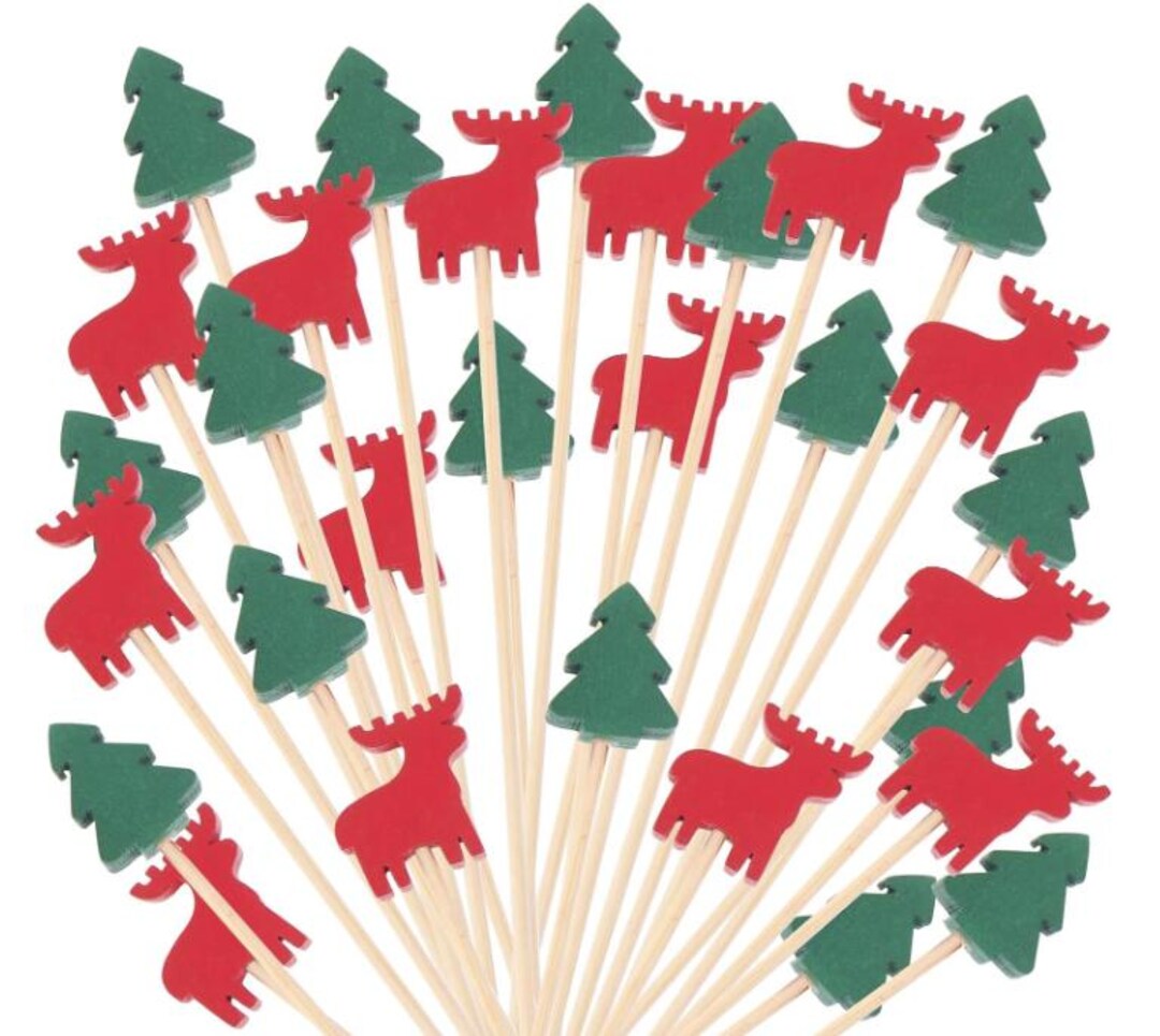 Christmas Cocktail Picks for Appetizers – Wood Toothpicks With ...
