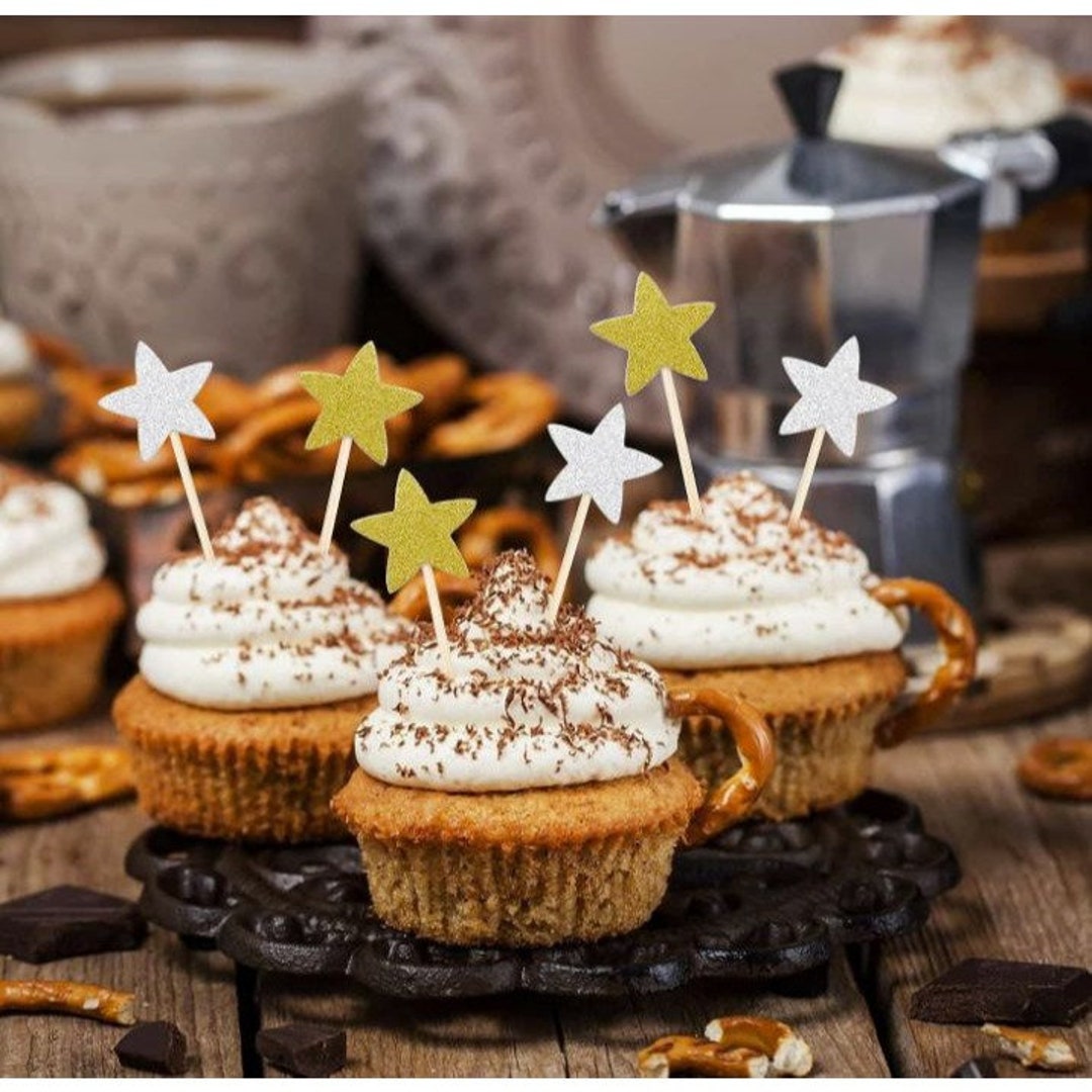 Gold & Silver Star Cupcake Toppers: Twinkle for Parties - Etsy