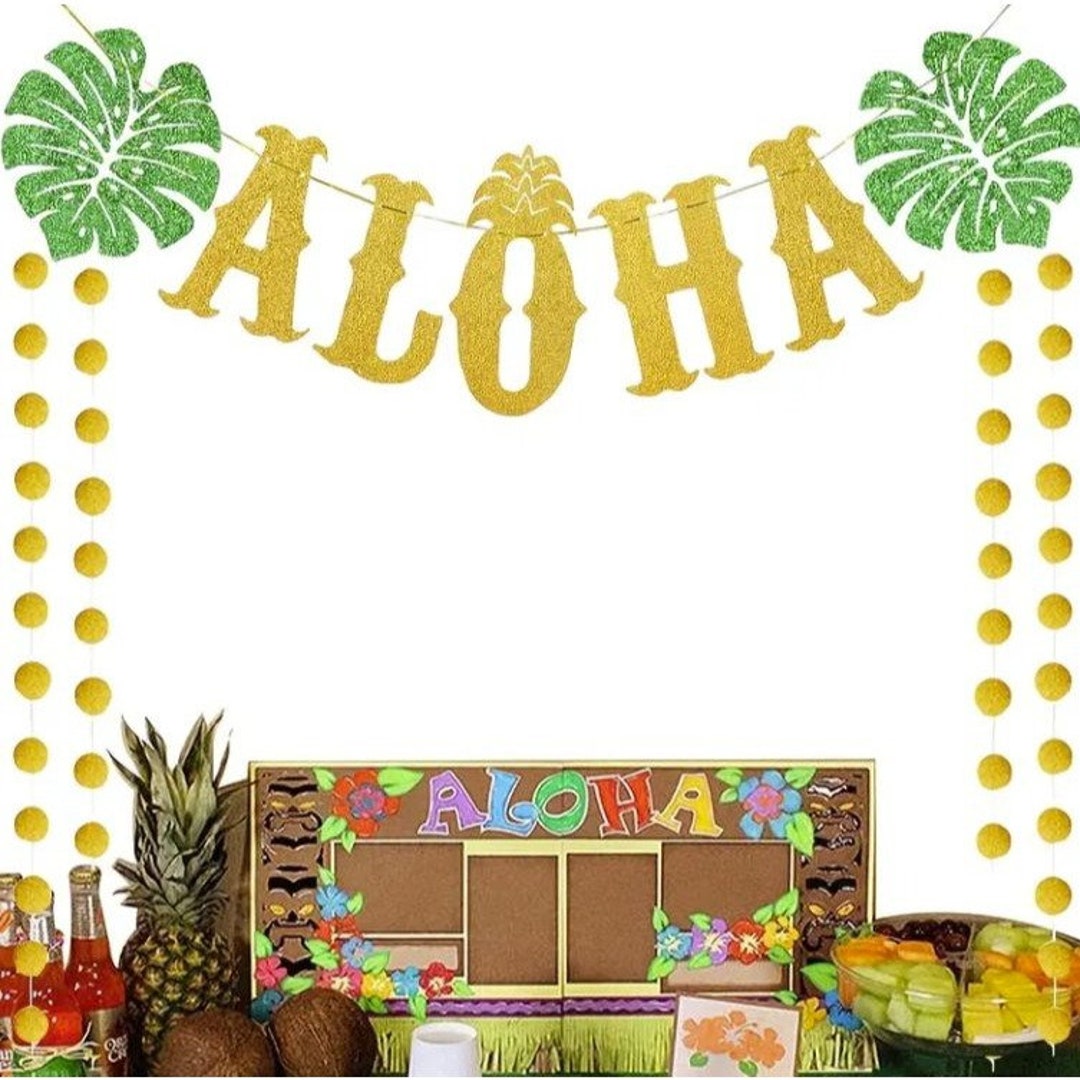 Hawaiian Party Photo Props Hawaiian Birthday Decoration Pull Flag ALOHA ...