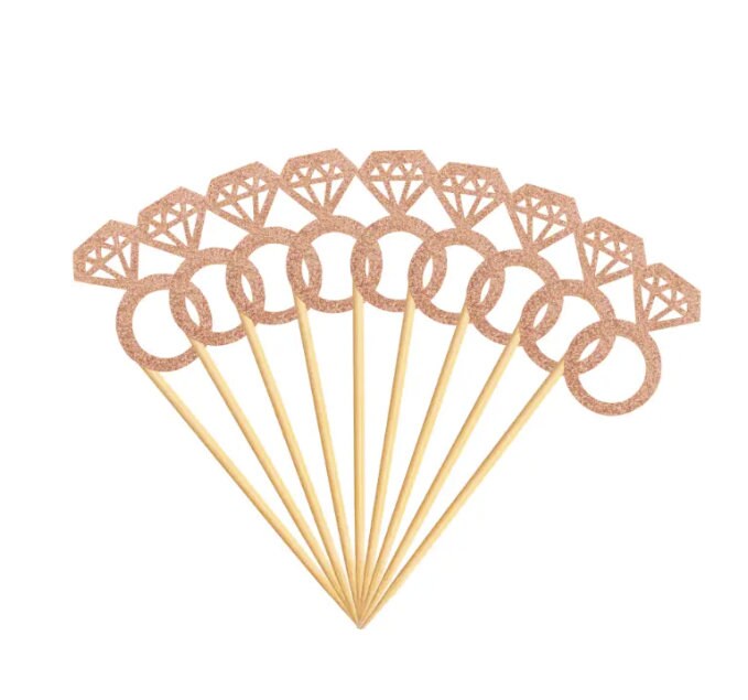 Rose Gold Diamond Ring Cupcake Toppers, Glitter Bridal Shower, Ring ...