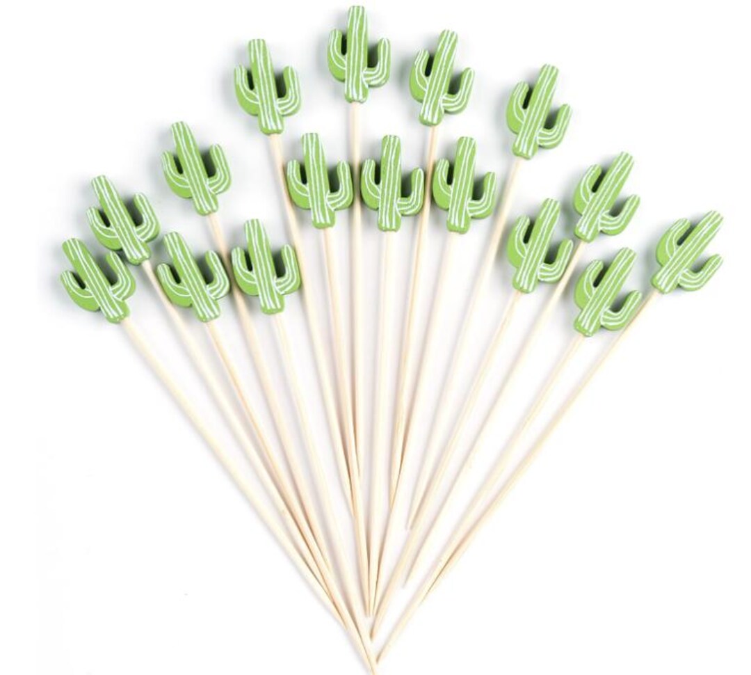 Green Cactus Handmade Bamboo Cocktail Picks - 4.7” Green Cactus ...