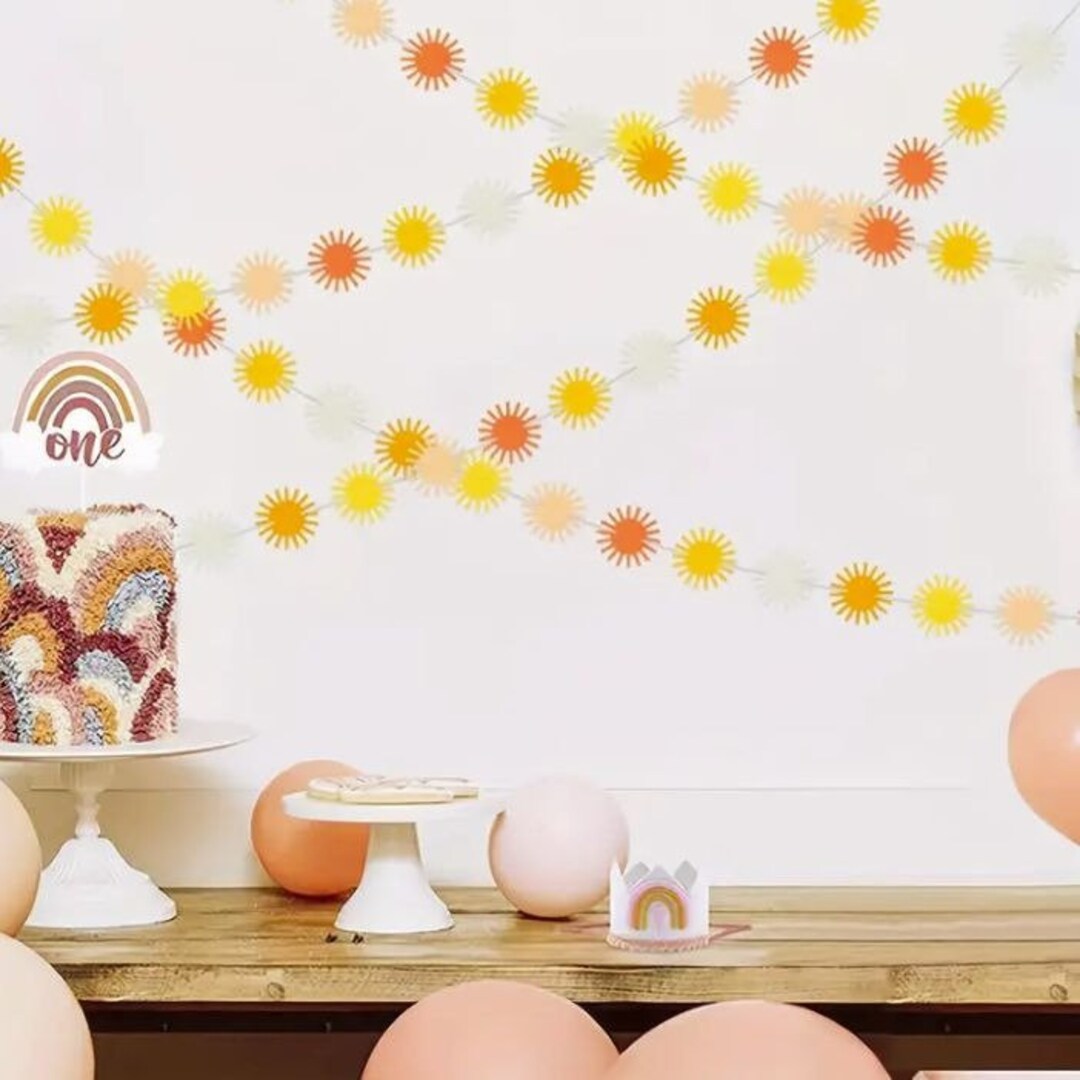 Boho Sun Garland Felt Banner, Hippie Boho Muted Sun, Party Supplies ...