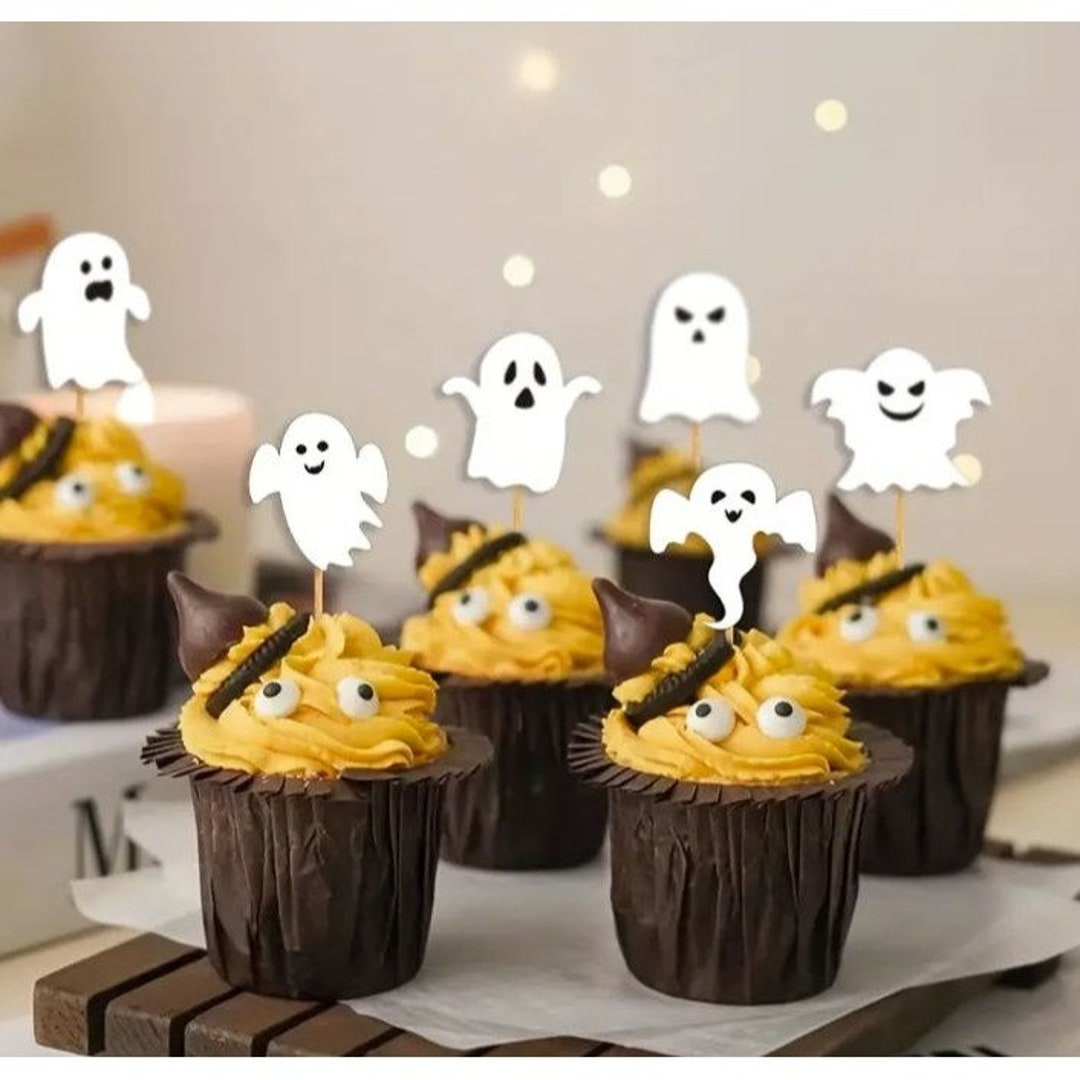 Halloween Ghost Cake Toppers: Set of 10 Spooky Decorations - Etsy
