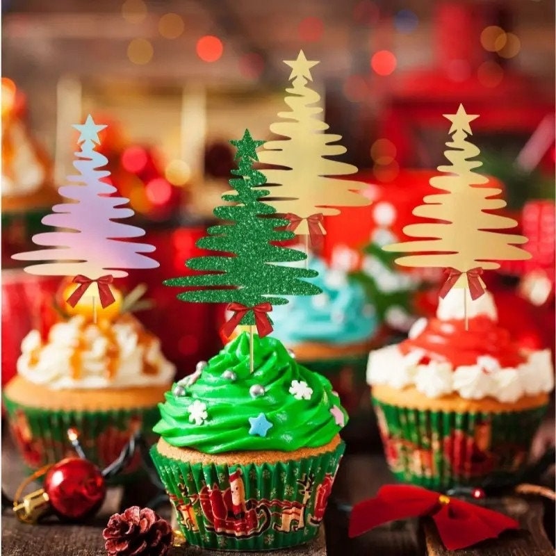 Christmas Tree Delights: 6pcs Cake Decorations for the Holidays" - Etsy