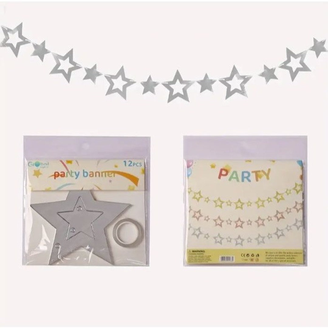 Silver Large and Small Stars Pull Flags Wedding Birthday Party ...