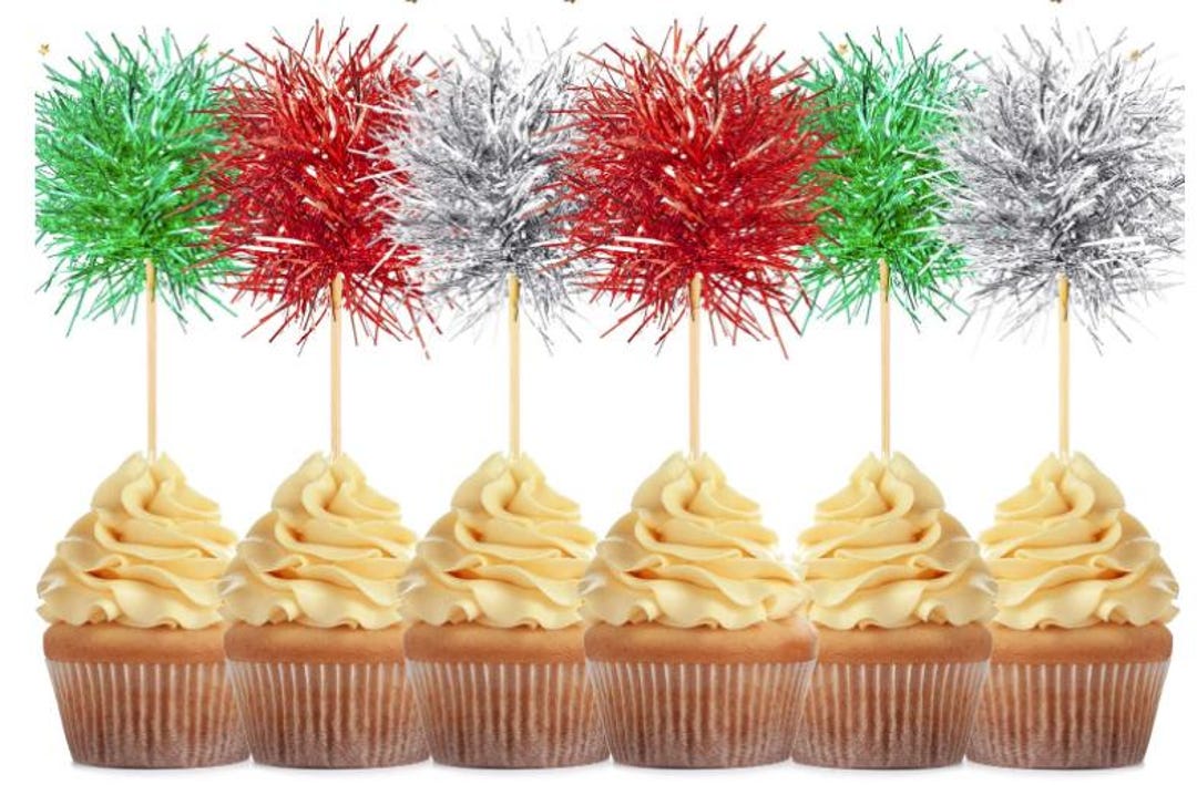Foil Firework Cupcake Toppers - Sparkle Tinsel Cake Decorations ...