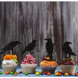 Sparkling Black Crow Cake Topper: Ideal for Halloween Delights - Etsy