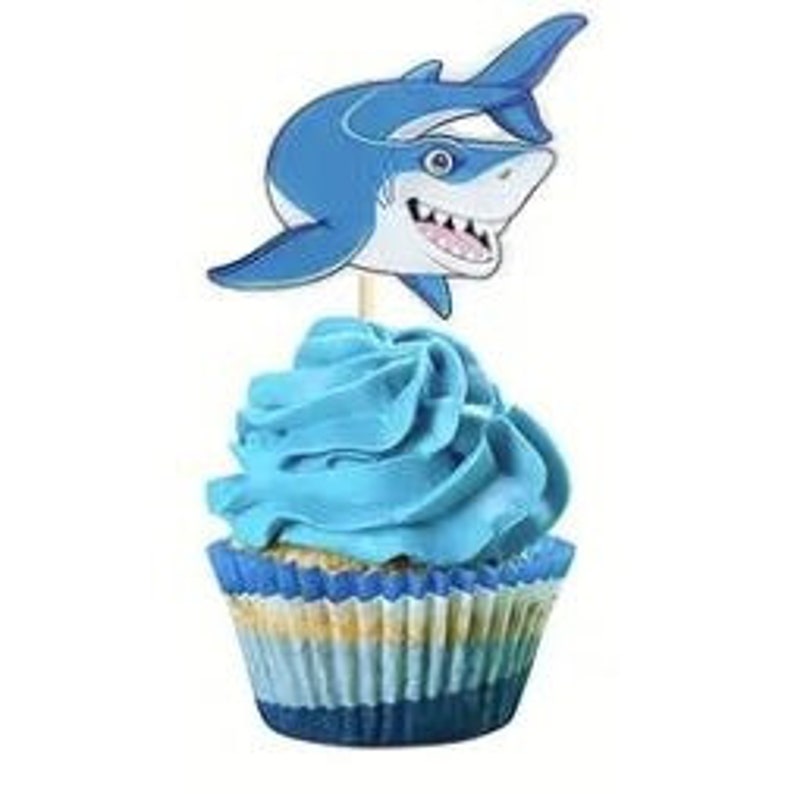 Shark Series Cupcake Toppers, Under the Sea Theme Party Cake Decor ...