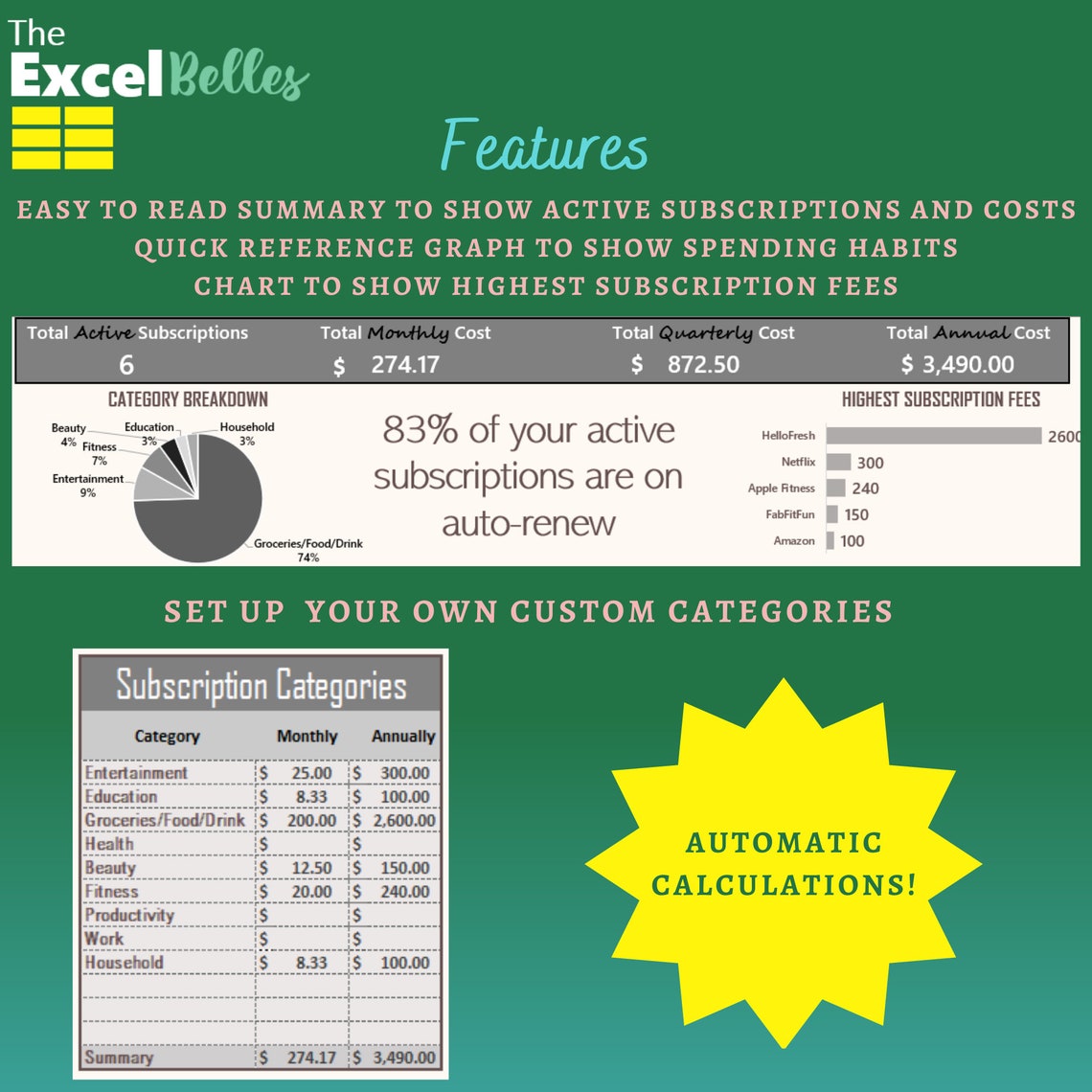 Basic Subscription Tracker Spreadsheet - Etsy