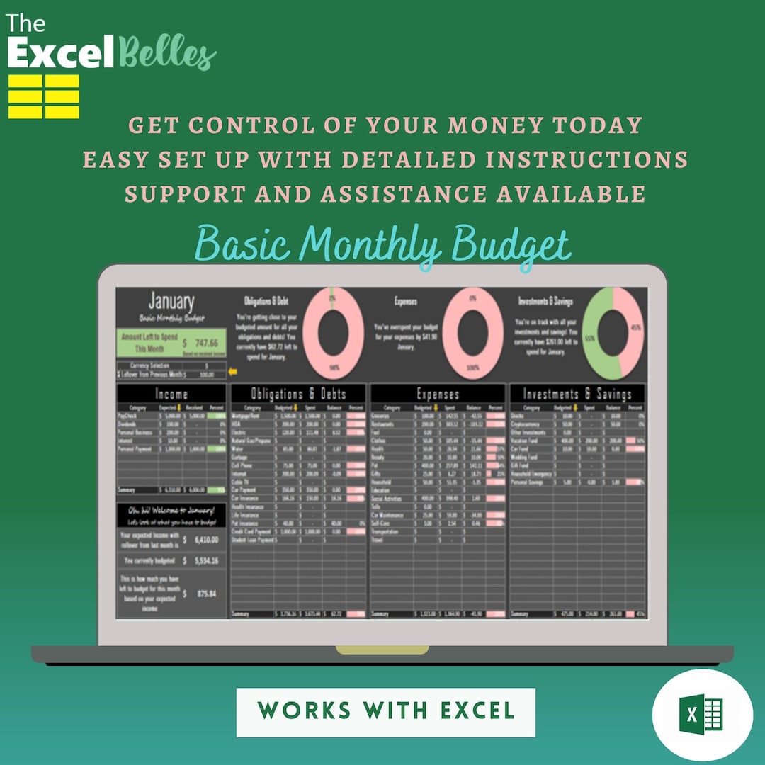 DARK Basic Monthly Budget Spreadsheet - Etsy