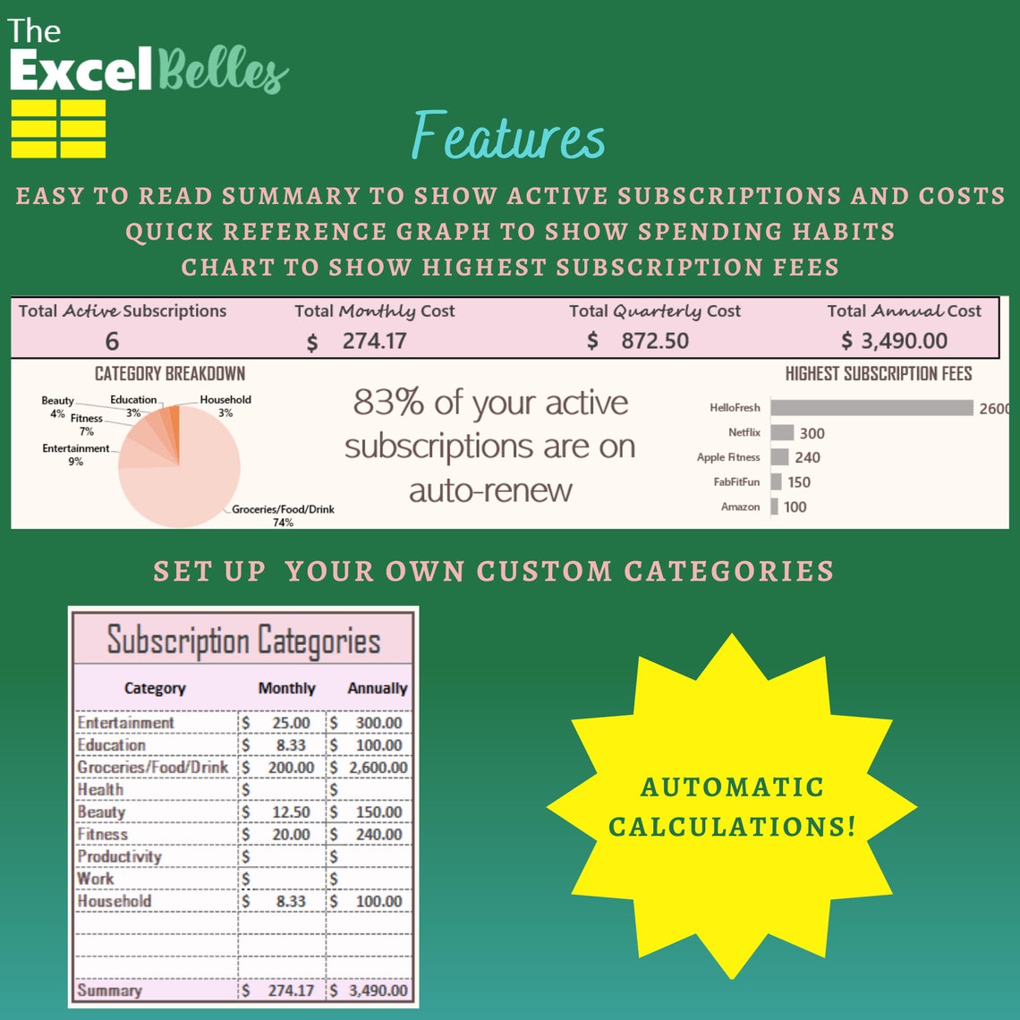 PINK Basic Subscription Tracker Spreadsheet - Etsy