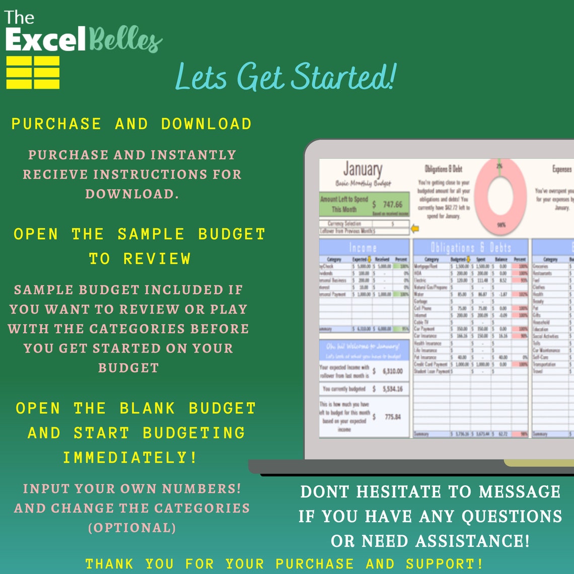 BLUE Basic Monthly Spreadsheet - Etsy