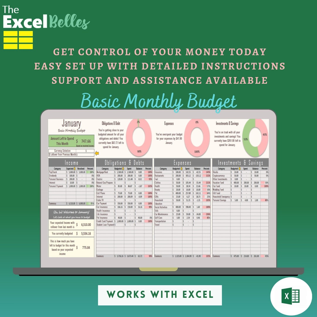 Basic Monthly Budget Spreadsheet - Etsy
