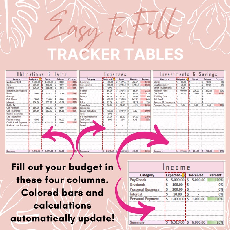 Save Money, Easy to Use Monthly Budget Template Spreadsheet Tracker for ...