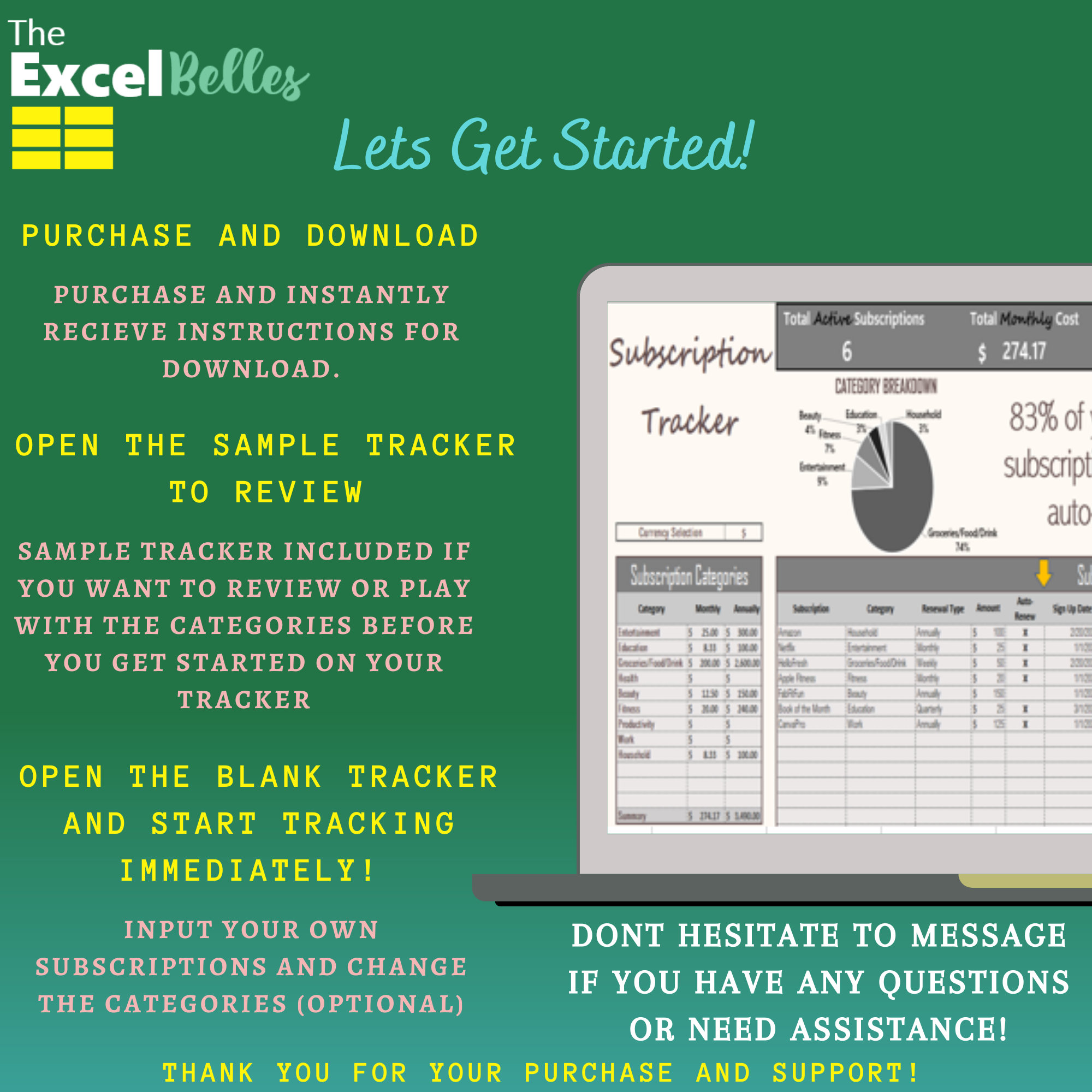 Basic Subscription Tracker Spreadsheet - Etsy