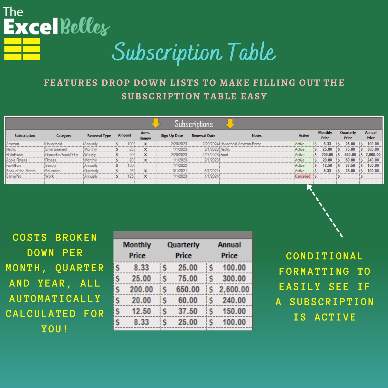 Basic Subscription Tracker Spreadsheet - Etsy