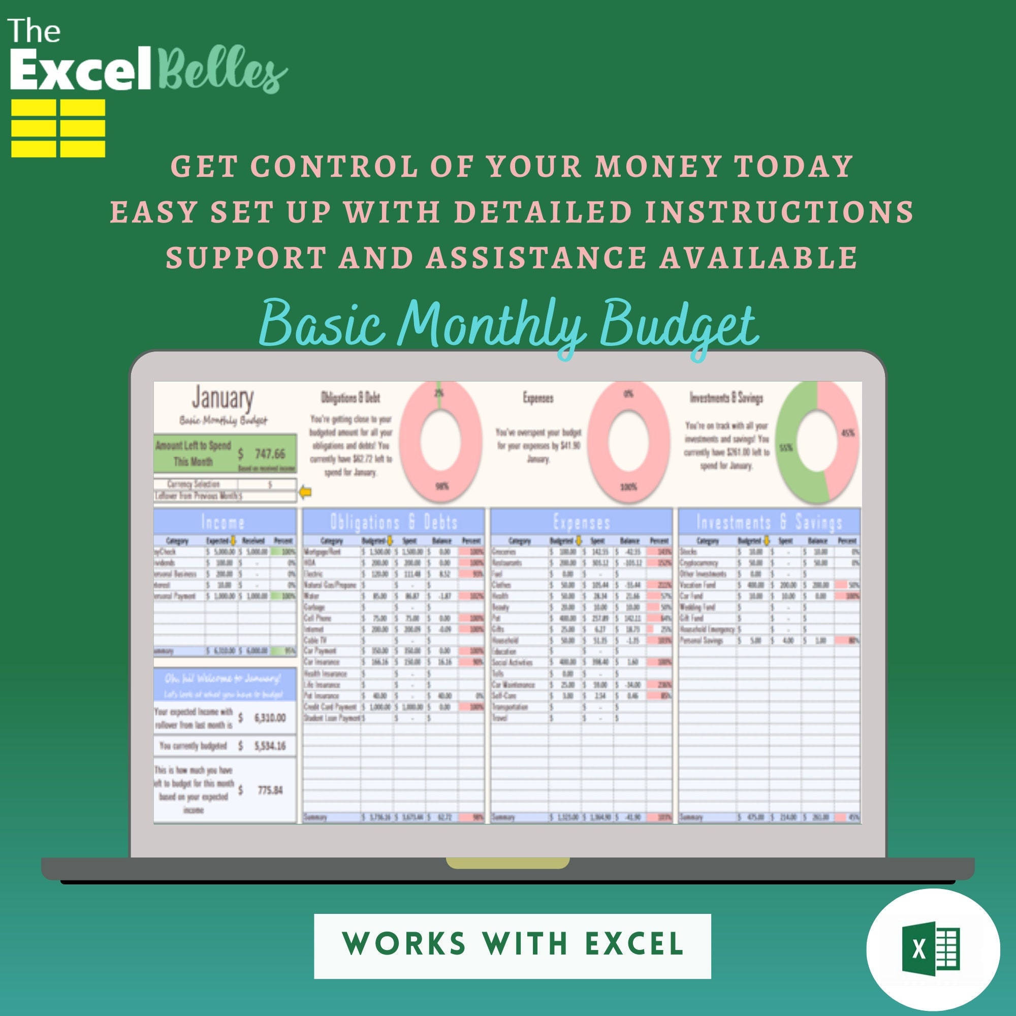BLUE Basic Monthly Spreadsheet - Etsy