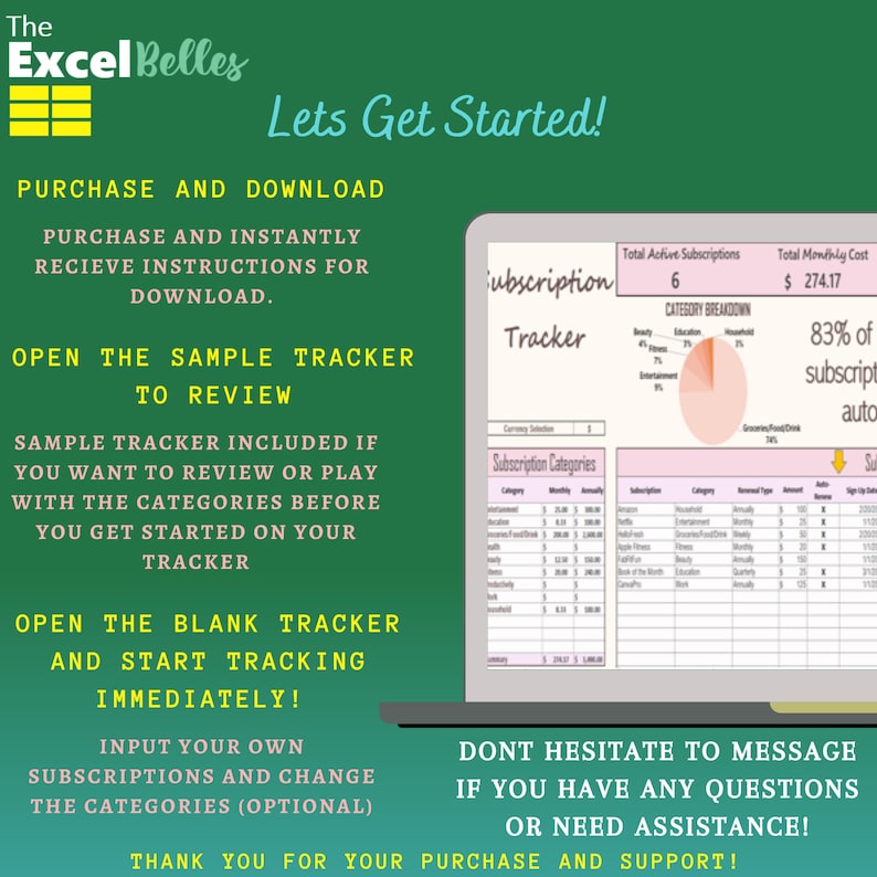 PINK Basic Subscription Tracker Spreadsheet - Etsy