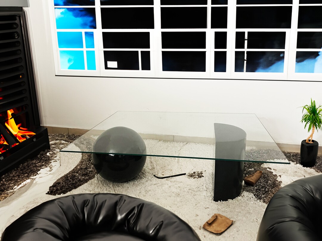 Black Marble Balls With Glass Coffe Tableglass Tablecoffee - Etsy