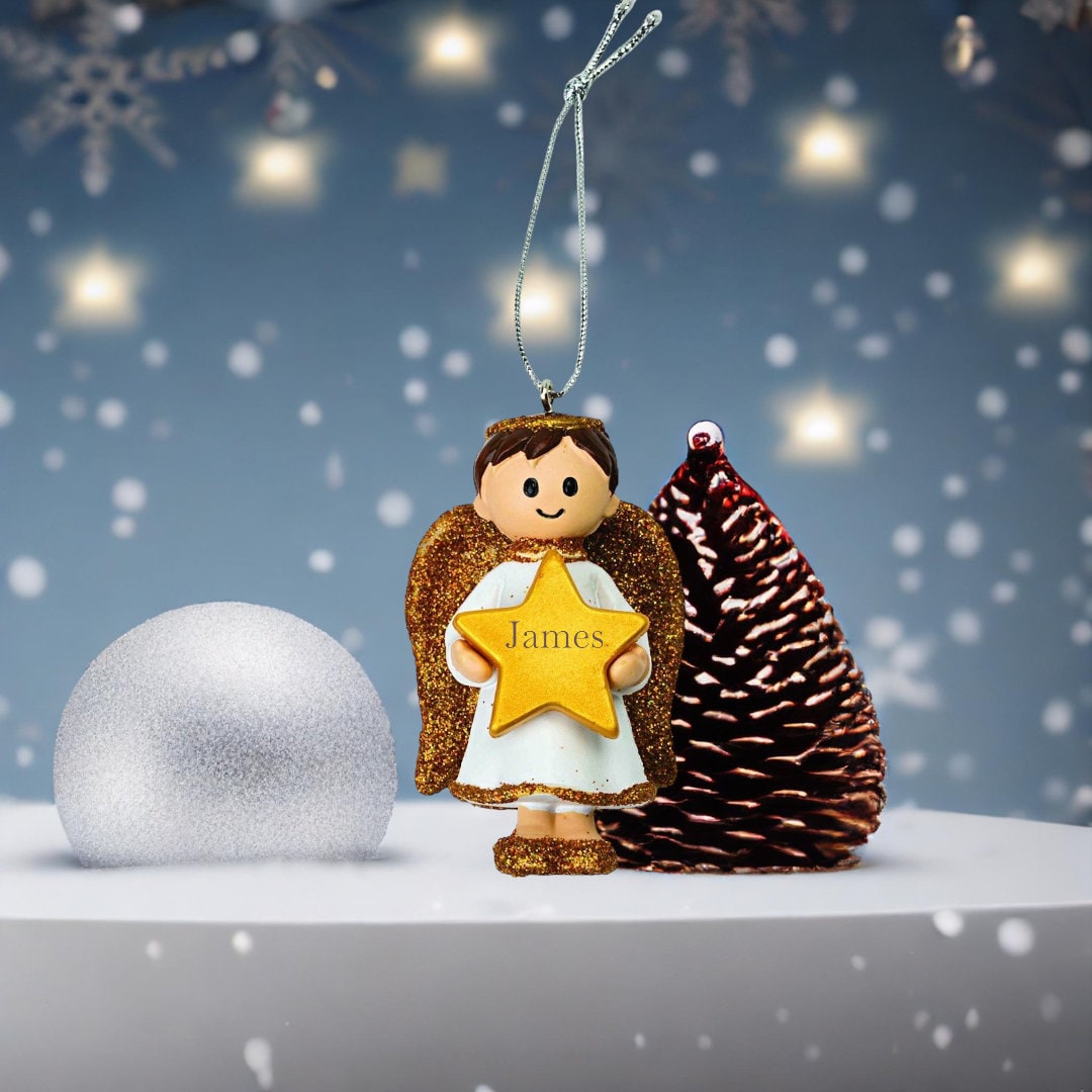 Personalised Cute Gold Boy Angel Christmas Tree Decoration With Name ...
