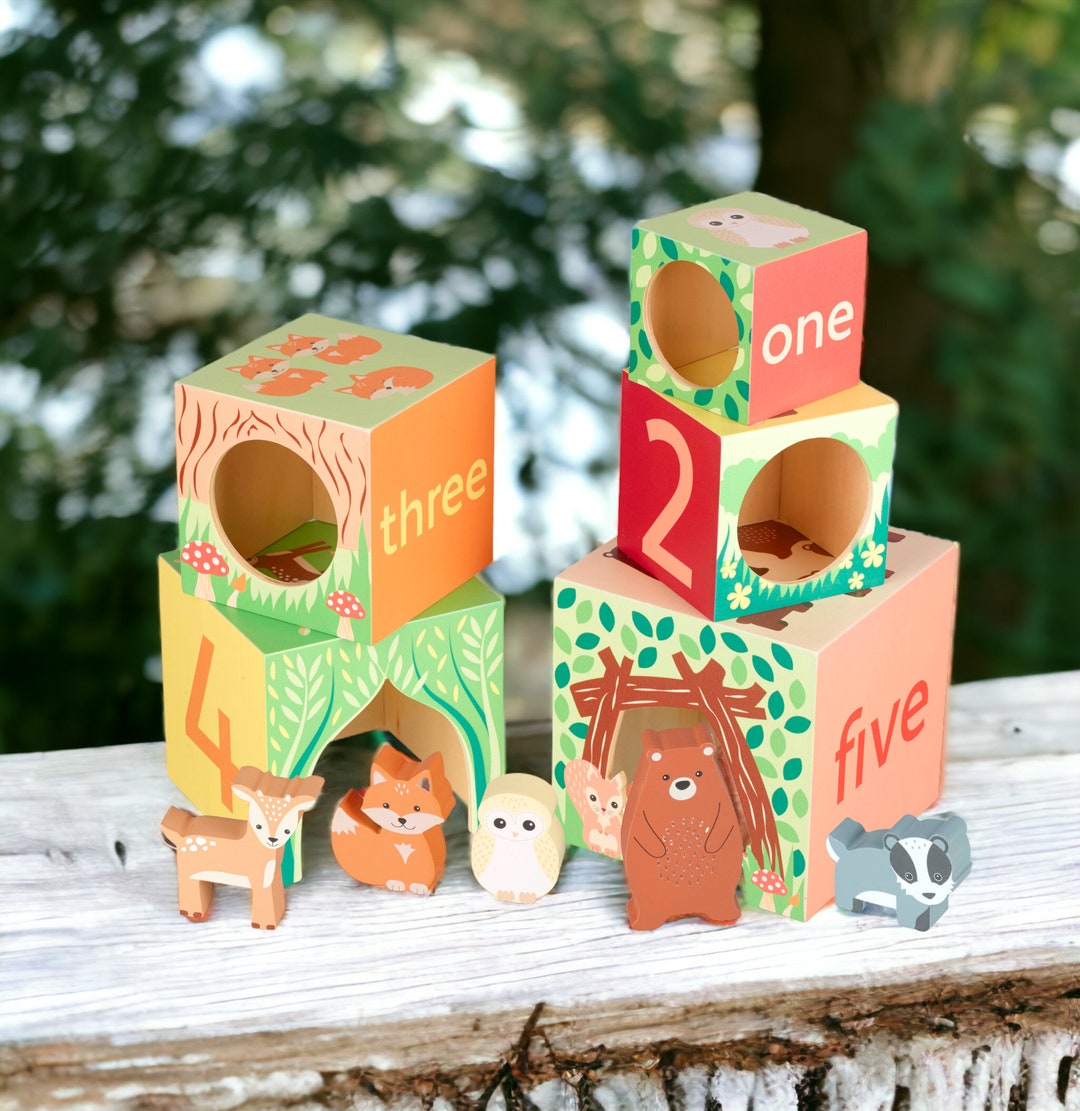 Personalised Wooden Woodland Stacking Cubes - Toddler Gift - Baby Gift - Christmas Gift ...