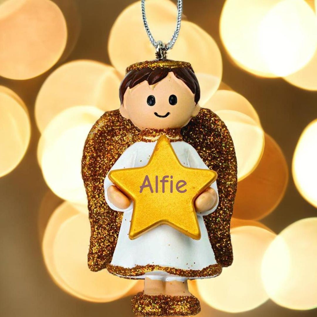 Personalised Cute Gold Boy Angel Christmas Tree Decoration With Name ...