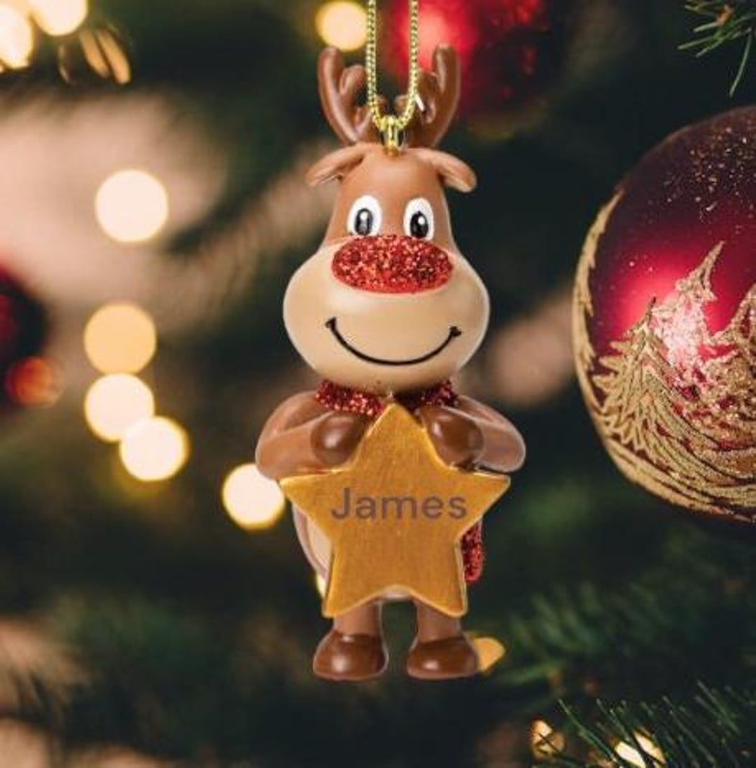 Personalised Cute Reindeer Christmas Tree Decoration With Name ...