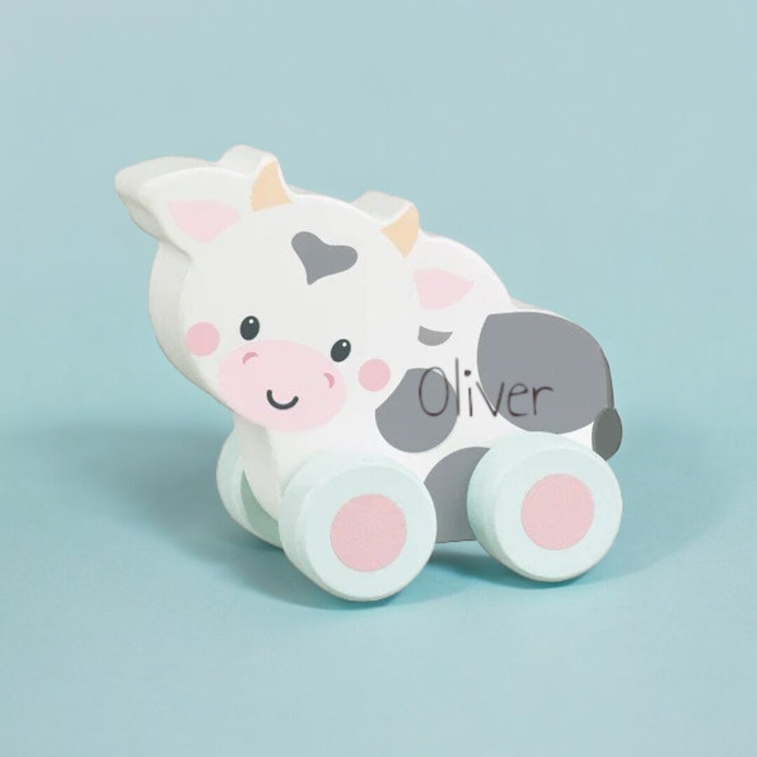 Personalised Cow First Push Toy - Toddler Gift - Baby Gift - Wooden ...
