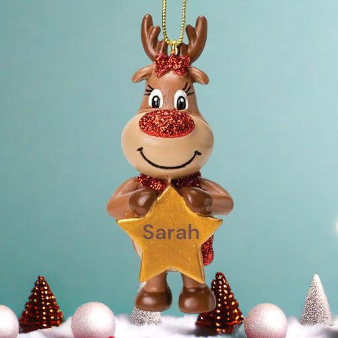 Personalised Cute Reindeer Christmas Tree Decoration With Name ...
