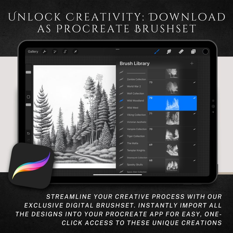 Wild Woodland Procreate Brush Set Unique Tattoo Stamp Brushes Digital ...