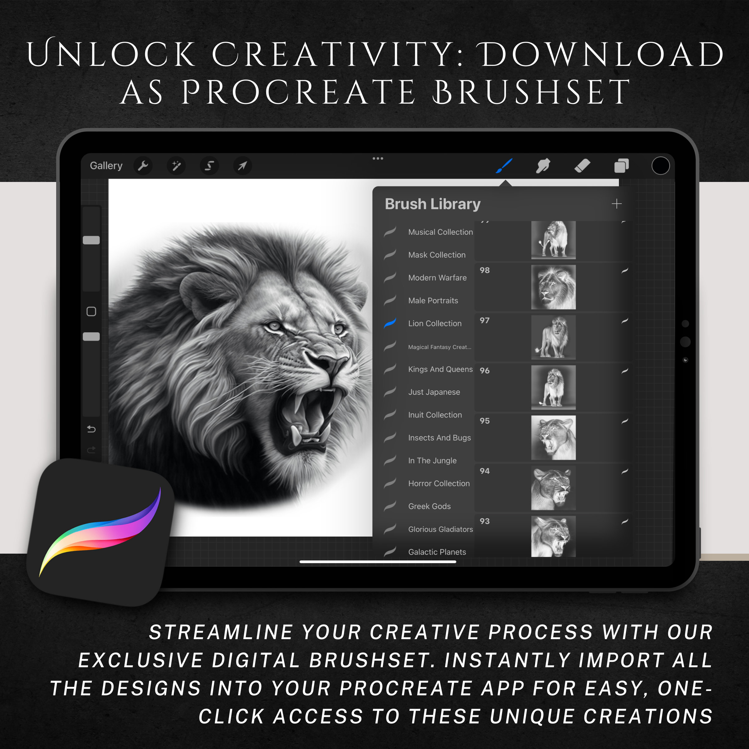Roaring Majesty: Procreate Lion Design Stamps Harness the Untamed ...