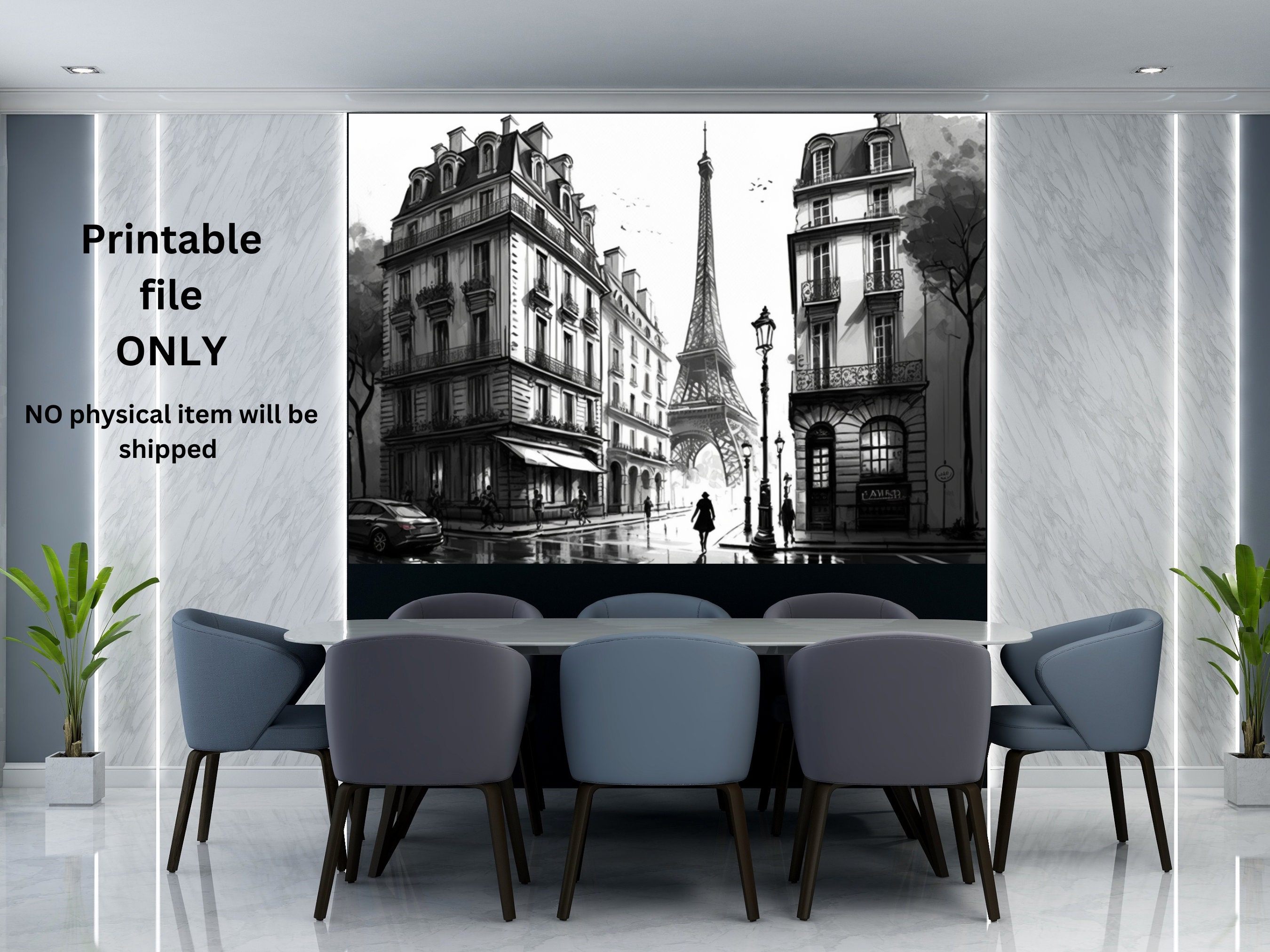 Printable Paris Wall Art With Eiffel Tower Between Buildings -city Wall ...
