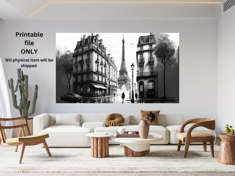 Printable Paris Wall Art With Eiffel Tower Between Buildings -city Wall ...
