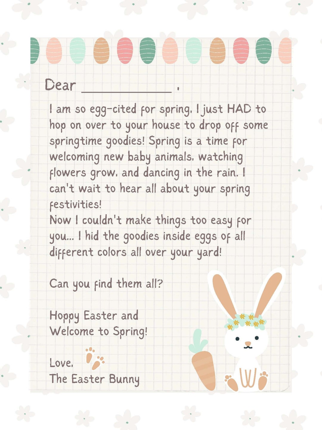 Easter Bunny Letter and Coloring Page - Printable - Secular Version - Etsy