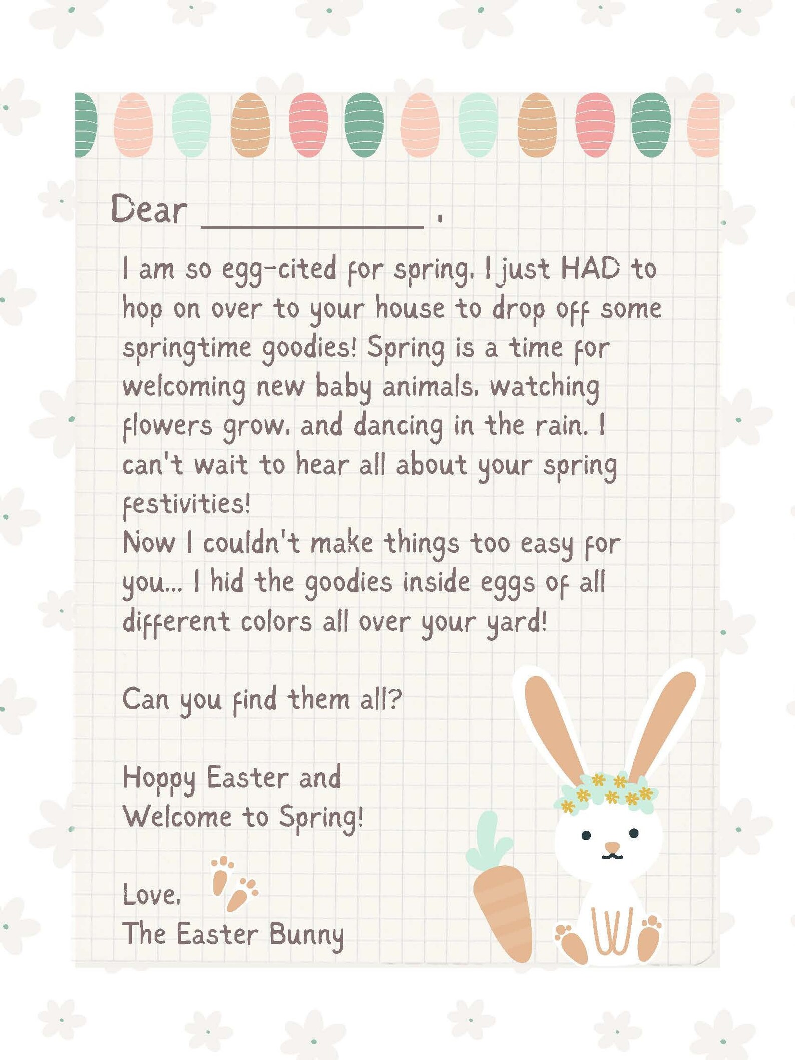 Easter Bunny Letter and Coloring Page - Printable - Secular Version - Etsy
