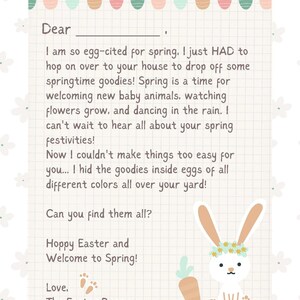Easter Bunny Letter and Coloring Page - Printable - Secular Version - Etsy