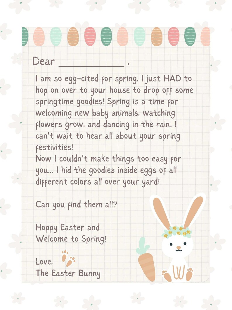 Easter Bunny Letter and Coloring Page - Printable - Secular Version - Etsy